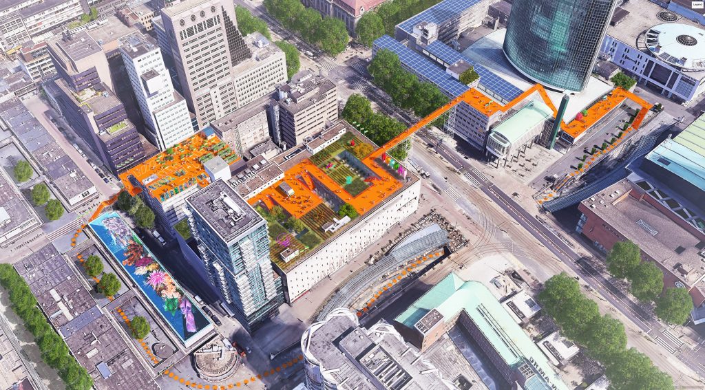 Luchtbrug Rotterdam Rooftop Walk hangt boven de Coolsingel - Rotterdam ...